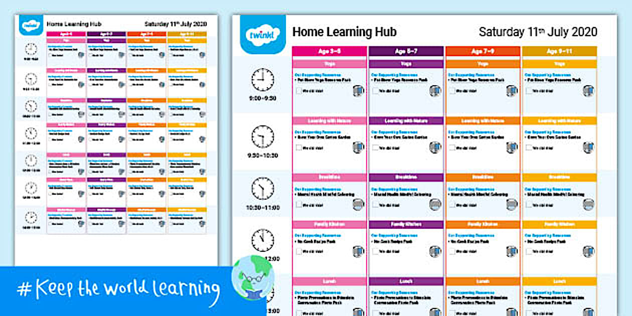 Home Learning Hub Daily Plan Saturday 11th July - Twinkl
