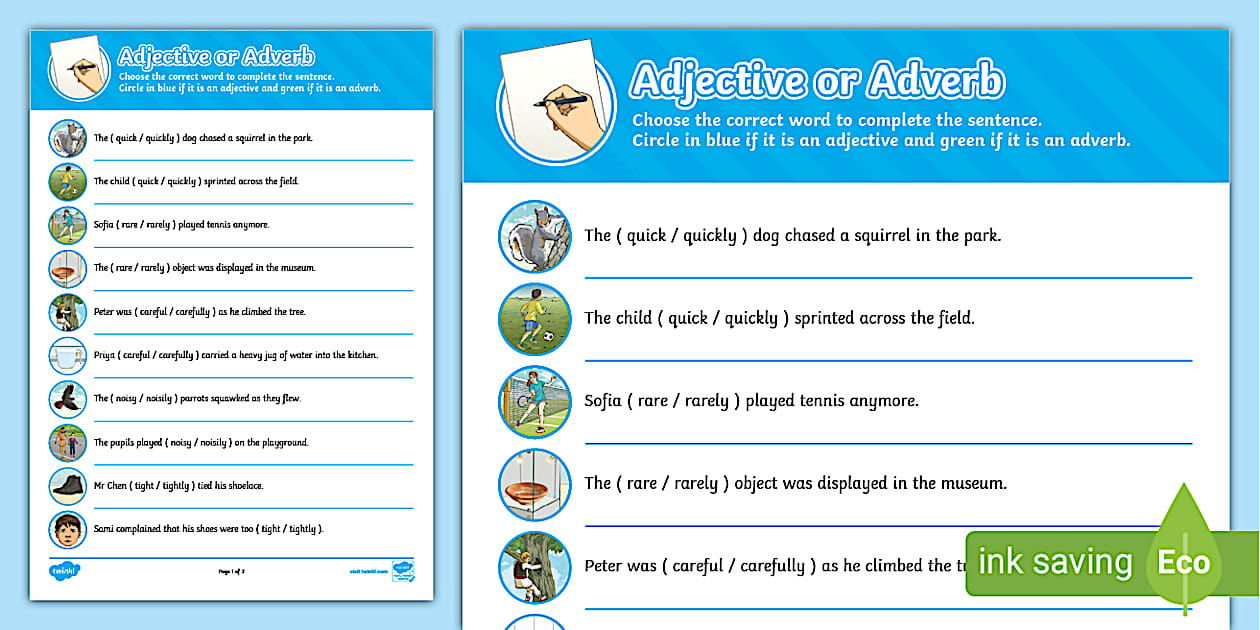 KS2 Adjective or Adverb Worksheet with Answers | Twinkl