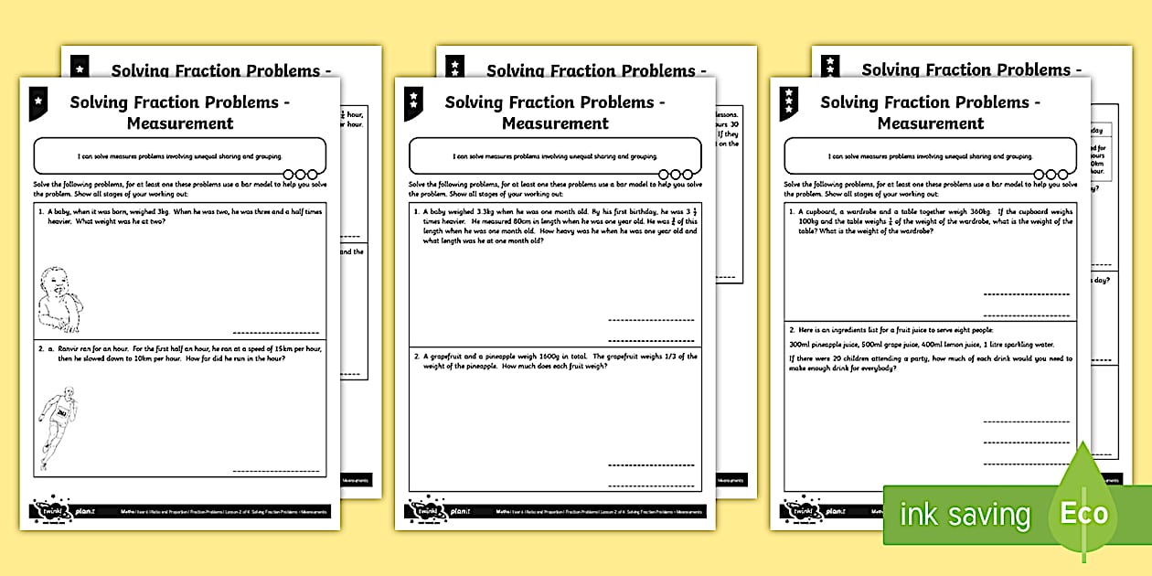 Solving Fraction Problems Measurement Differentiated Worksheet / Worksheets