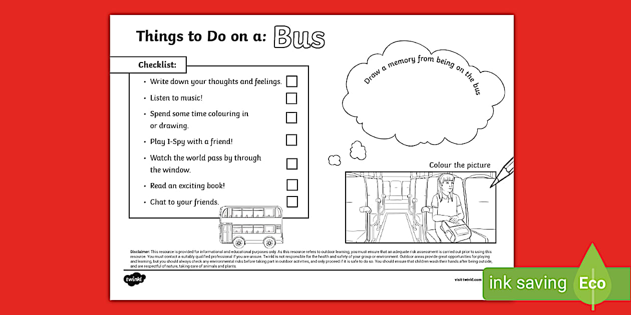 Things to Do on a Bus Checklist Activity (teacher made)