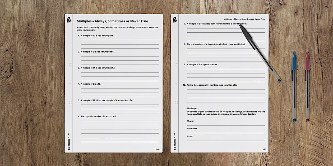 👉 Multiples: Sometimes, Always or Never True | Beyond Maths