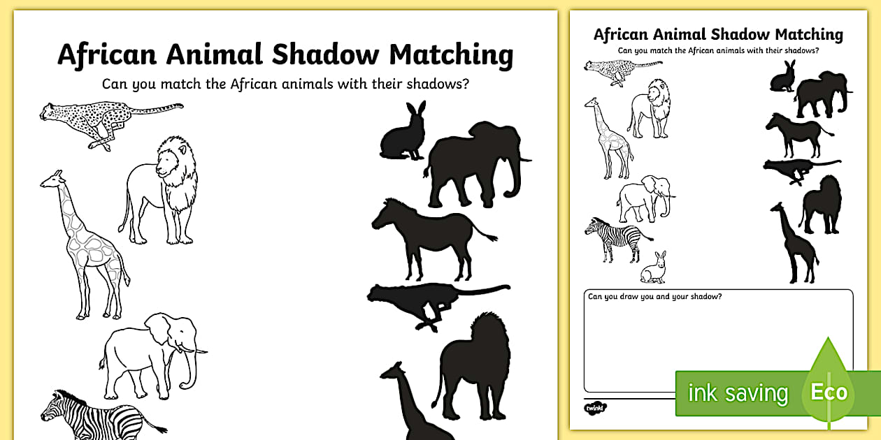 Grade R - Wild Animals - Worksheet: Shadow Matching - Twinkl