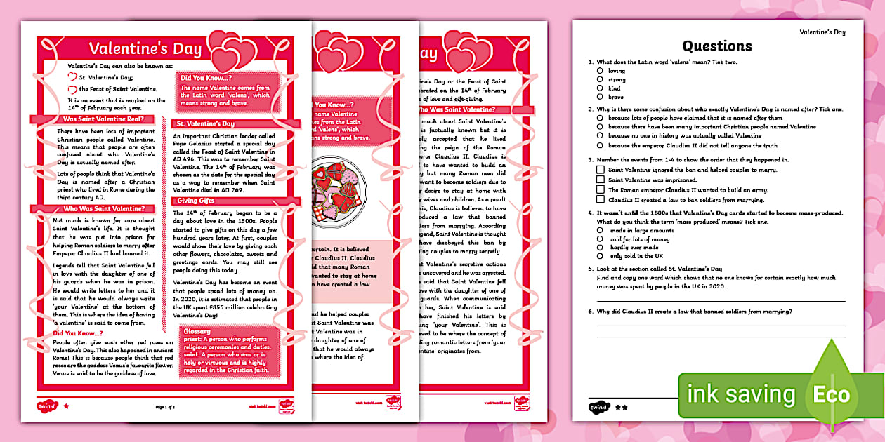 LKS2 Valentine's Day Differentiated Reading Comprehension Activity