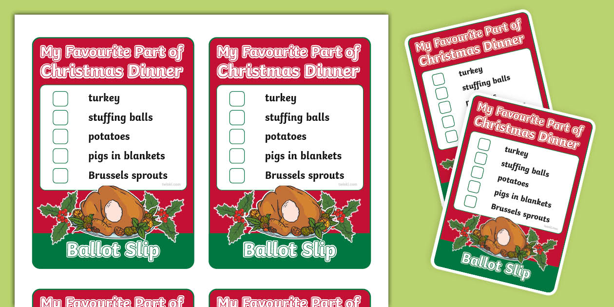 My Favourite Part of Christmas Dinner Ballot Slips - Twinkl