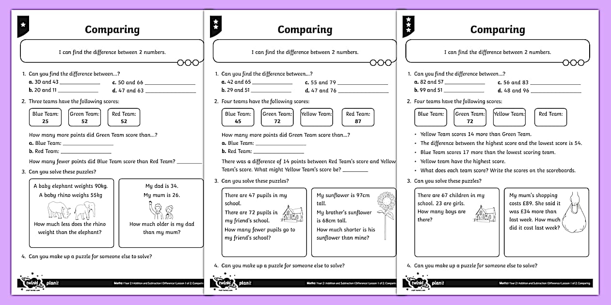 Find the Difference Differentiated Worksheets (teacher made)
