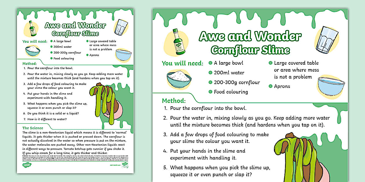 Cornflour Slime Awe and Wonder Science Worksheet - Twinkl