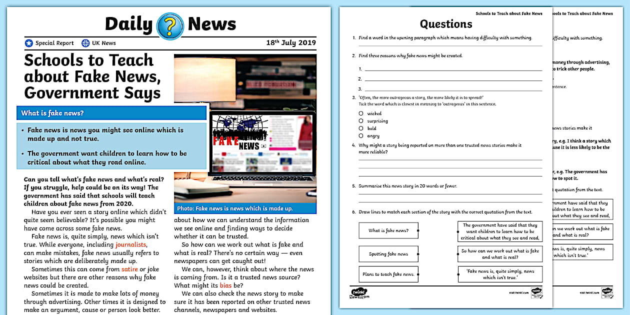 UKS2 Teaching Fake News Daily News Story (teacher made)