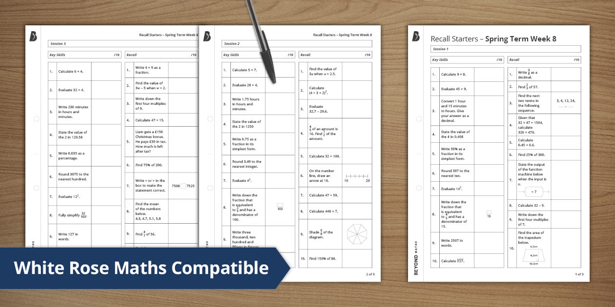 👉 White Rose Maths Recall Starter Year 7 Spring Term Week 8