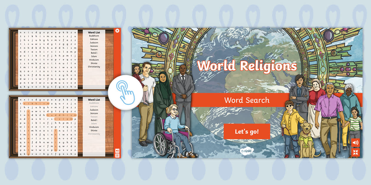 World Religions Interactive Word Search (teacher made)