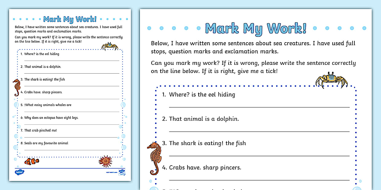 Sea Animals Mark My Work! Demarcating Sentences - KS1
