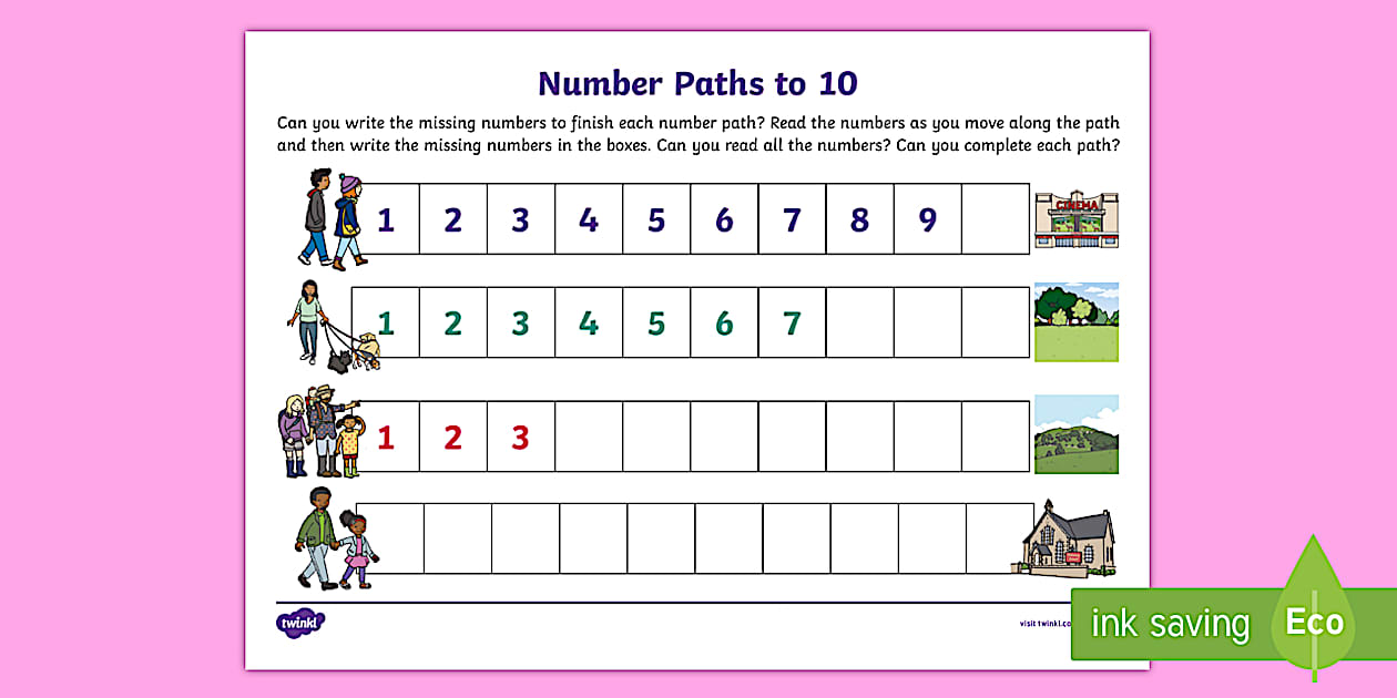 Complete the Number Paths to 10 Worksheet - Twinkl