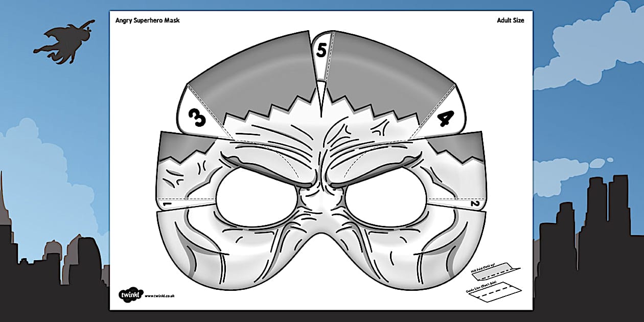 3D Angry Superhero Mask Printable (teacher made) - Twinkl
