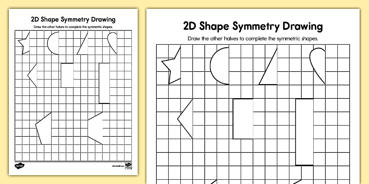 Second Grade 2D Shape Symmetry Drawing Worksheet - Twinkl