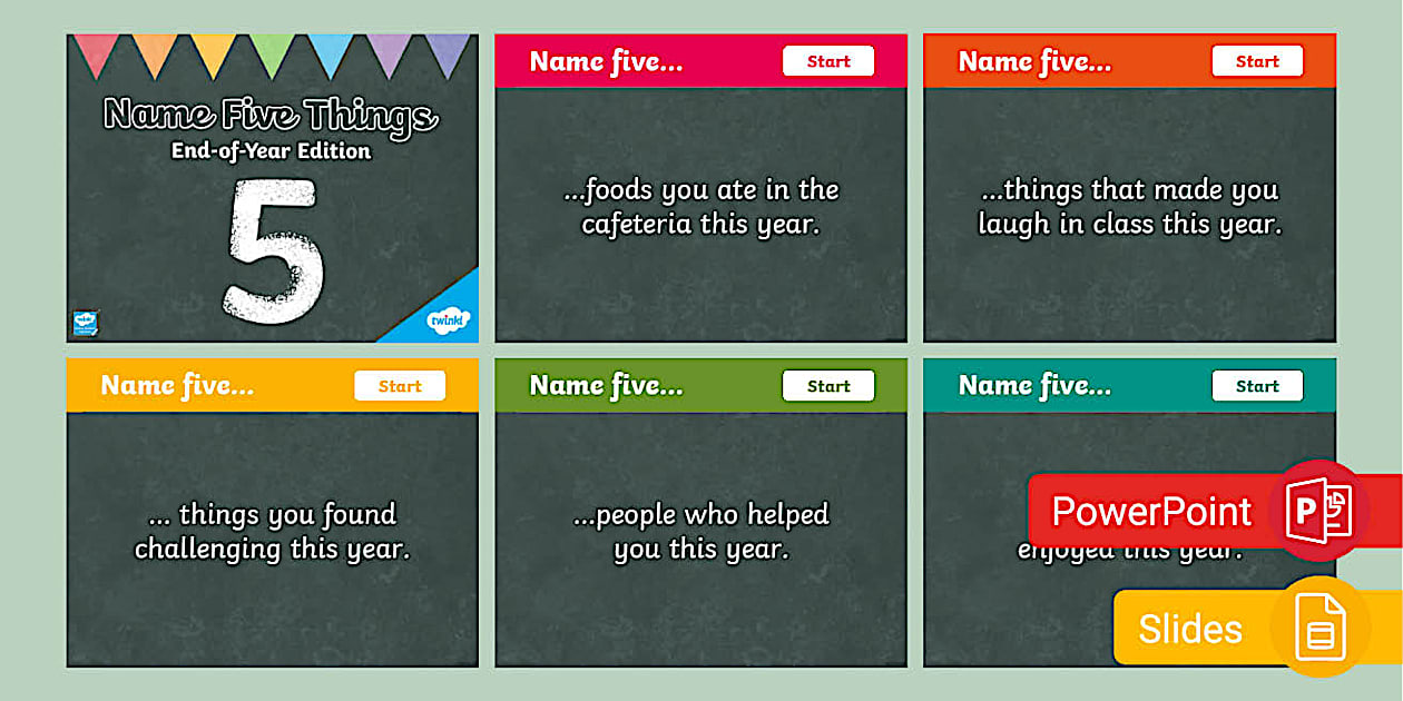 Name Five Things PowerPoint & Google Slides Game - End of Year