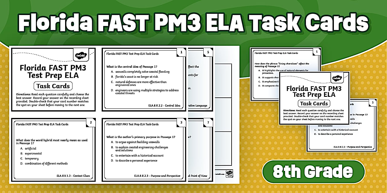 Eighth Grade ELA Task Cards | Florida FAST PM3 Test Prep