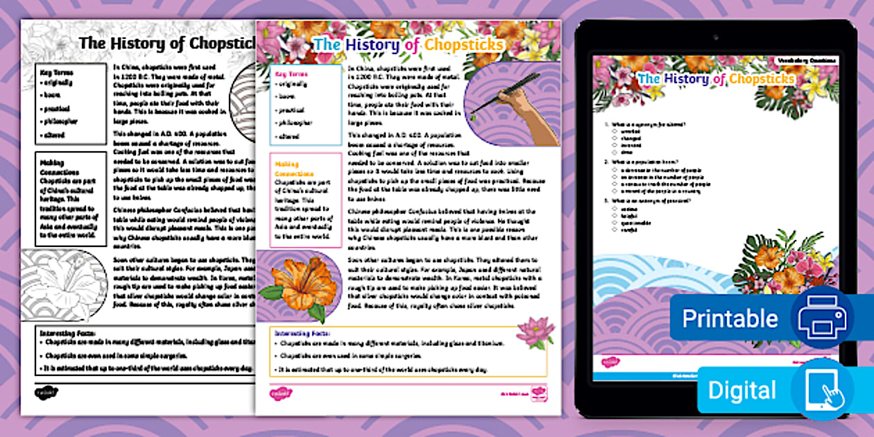 History of Chopsticks Comprehension Activity | Twinkl USA