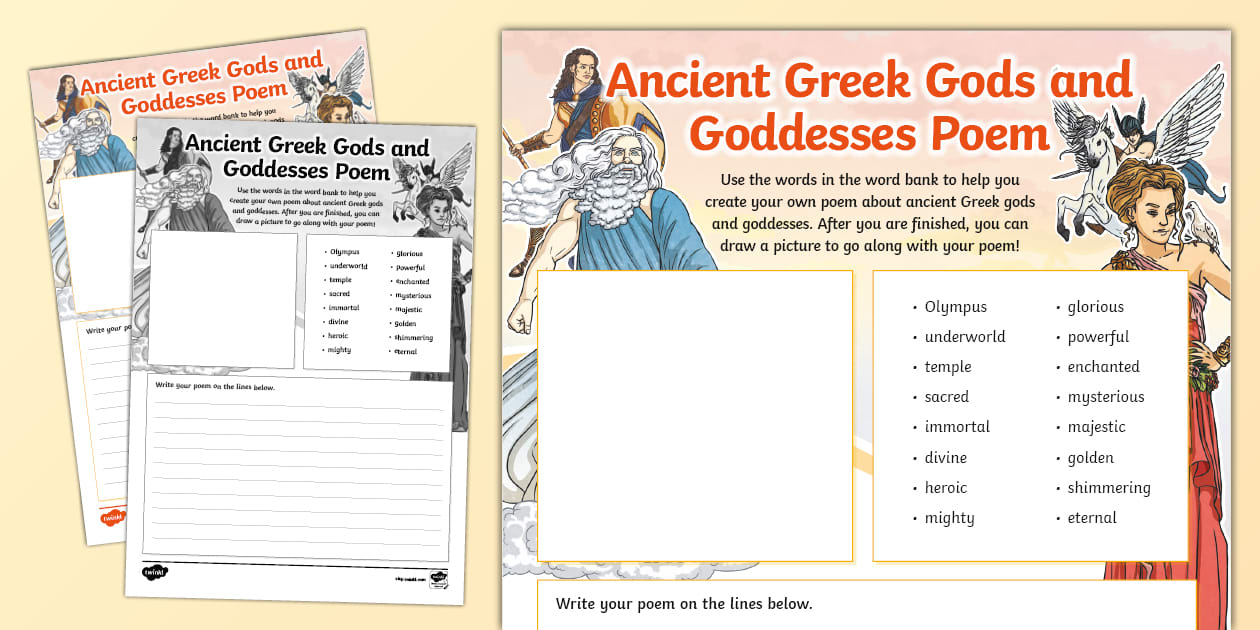 Ancient Greek Gods and Goddesses Poem Writing Template