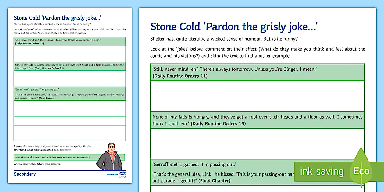 Shelter's Humour Worksheet / Worksheet to Support Teaching On 'Stone ...