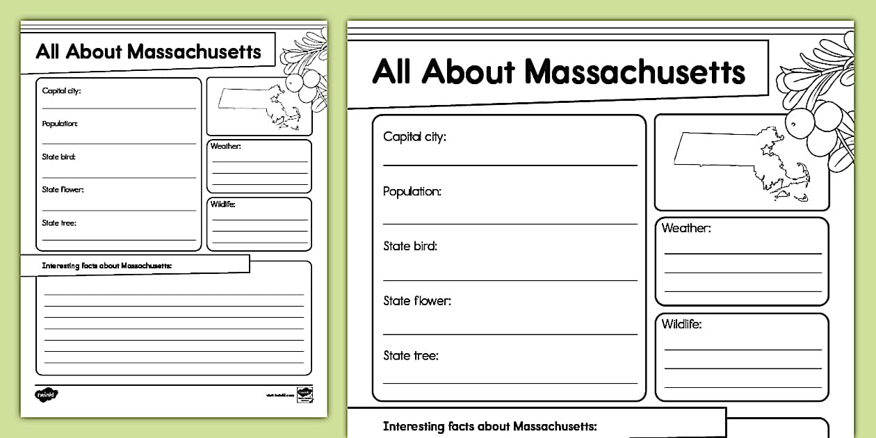 All About Massachusetts Research Worksheet (teacher made)