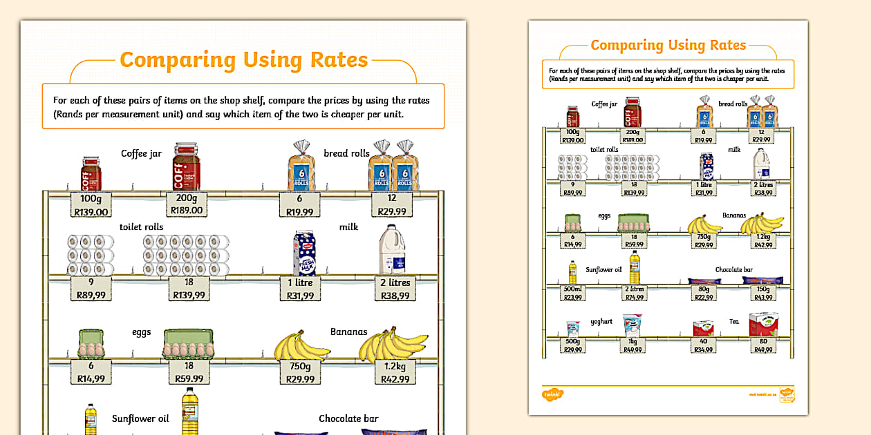Comparing Using Rates Activity Sheet (teacher made) - Twinkl