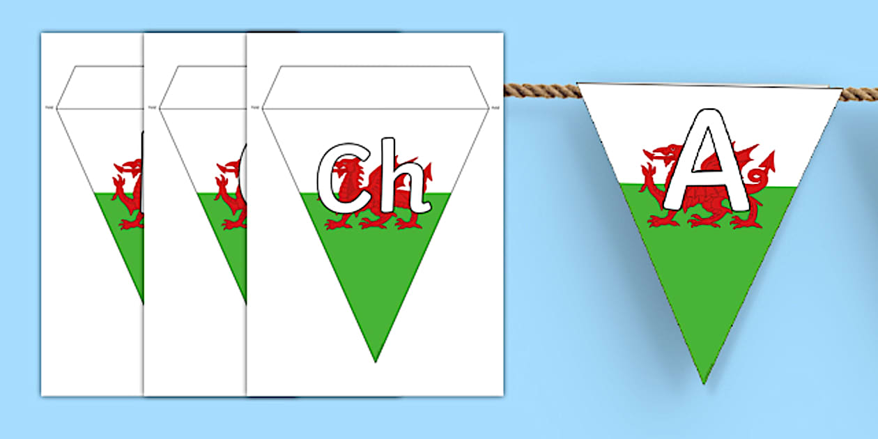 Welsh Alphabet on Display Bunting (teacher made) - Twinkl