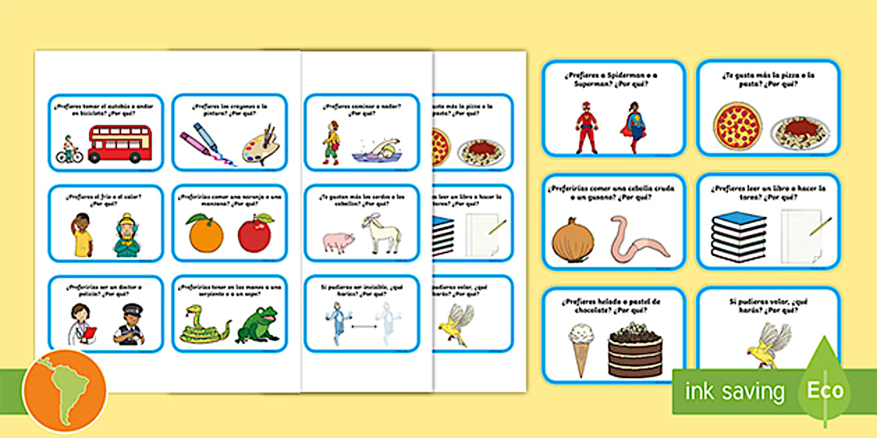 Tarjetas de conversación de preferencias- Guía de trabajo