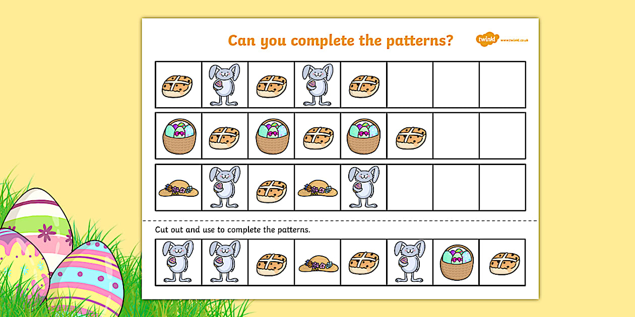Lower Ability Easter Complete the Pattern Worksheet - Twinkl
