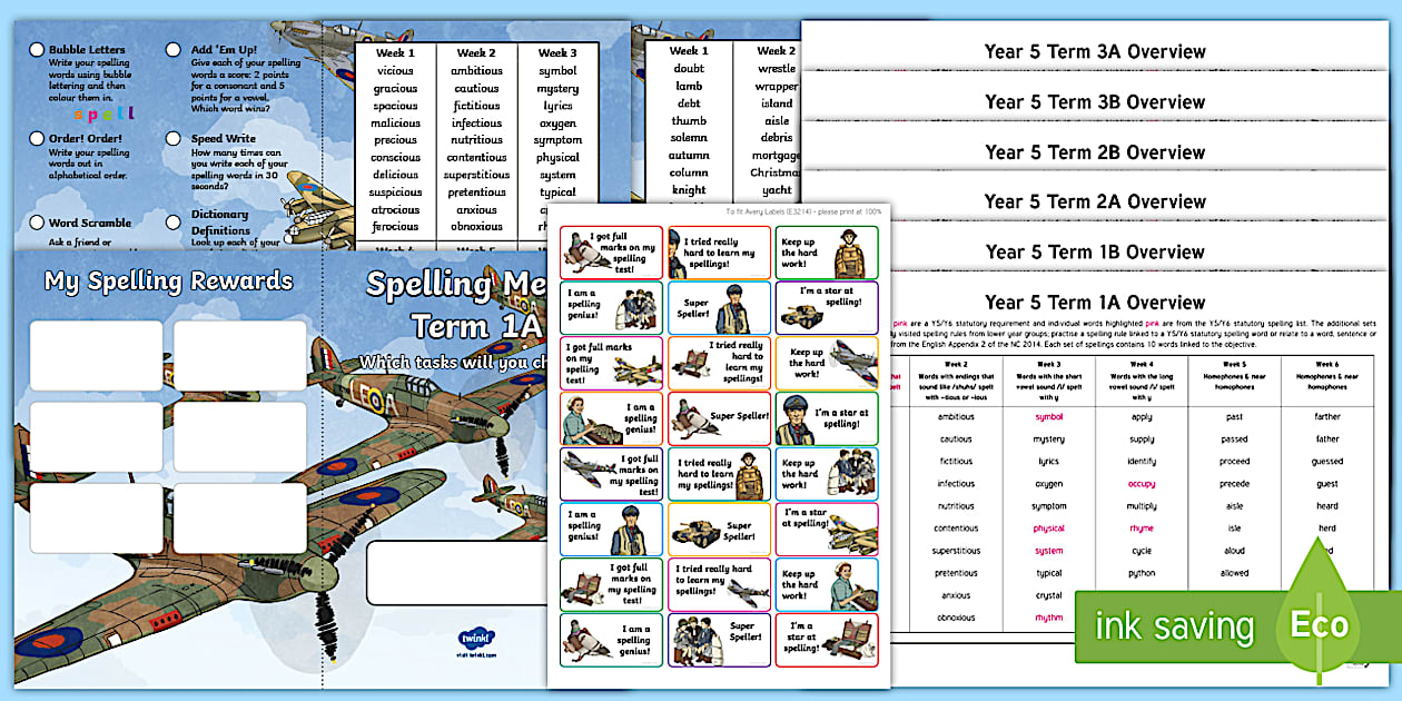 Year 5 World War II Themed Spelling Menu - Twinkl