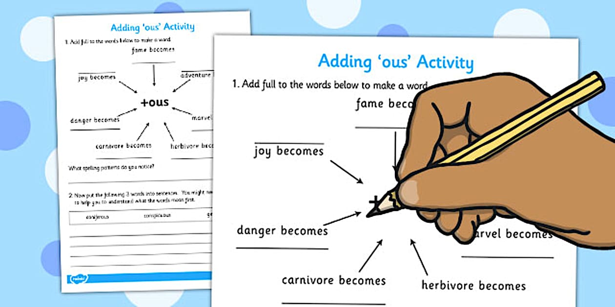 Editable Adding '-ous' Spelling Activity (teacher made)