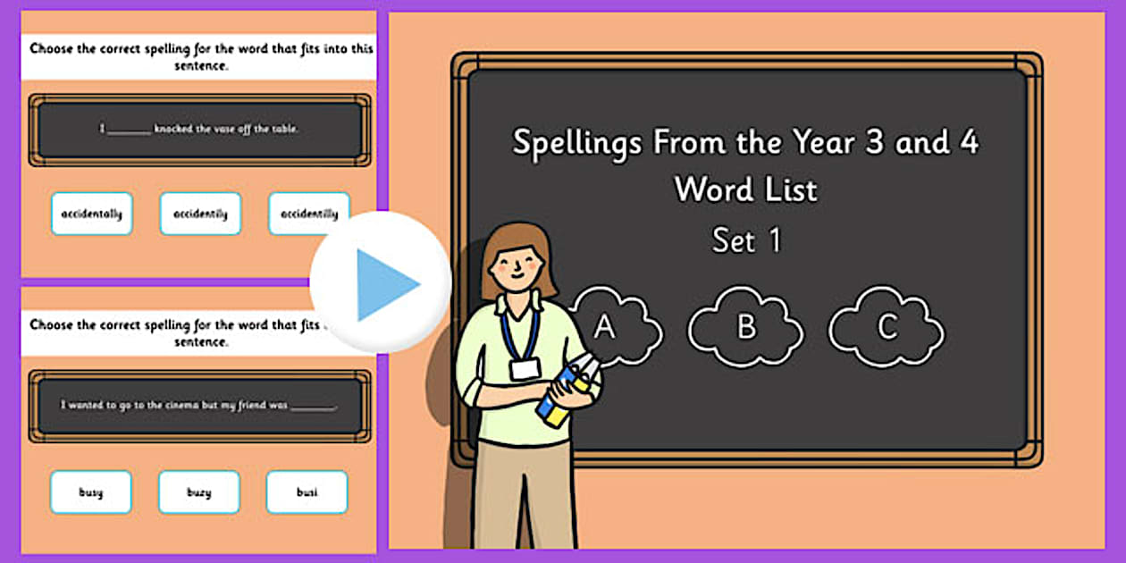 Year 3 and 4 Word List PPT Quiz Spelling And Vocabulary Test