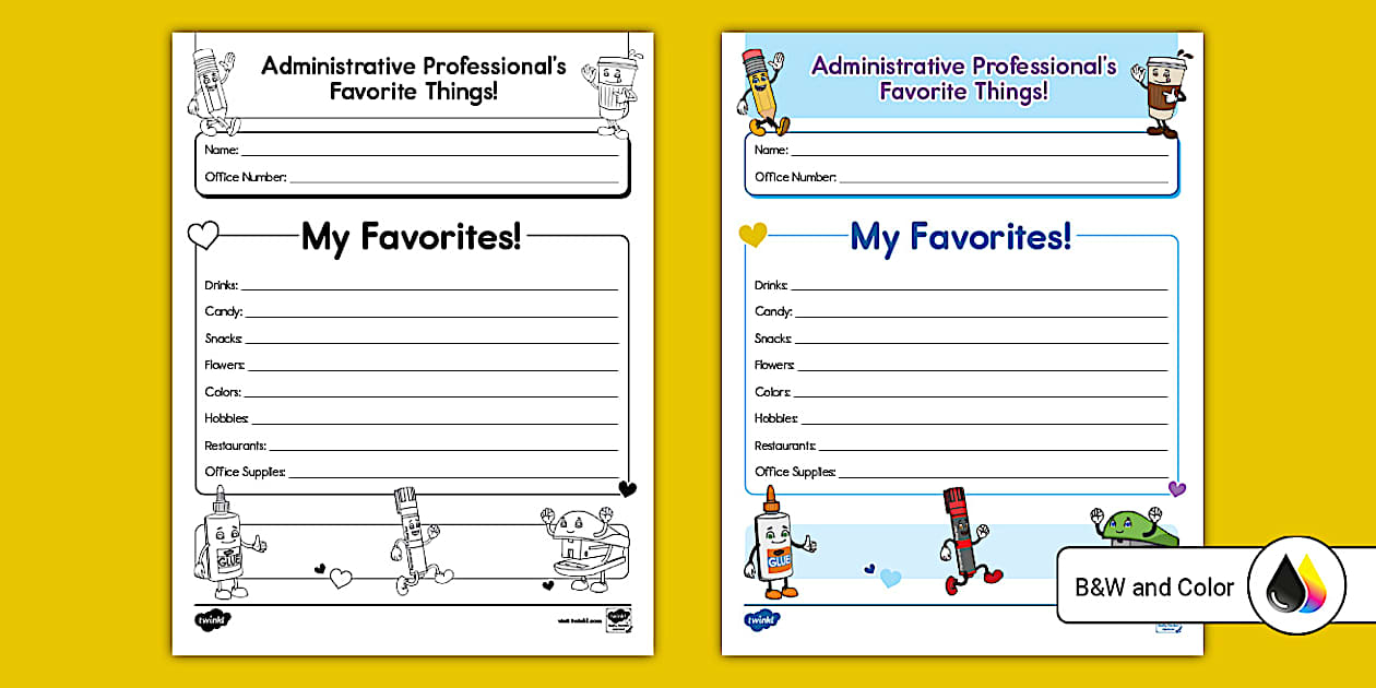 Administrative Professional's Favorite Things Form - Twinkl