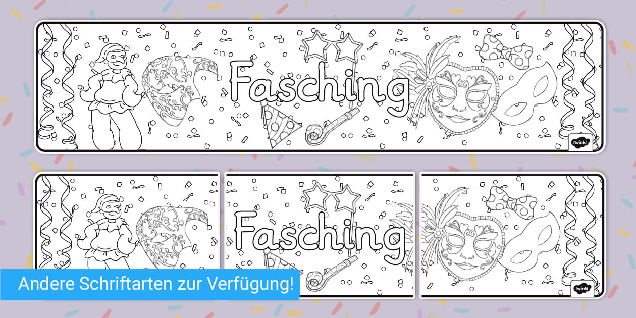 Fasching - Banner zum Ausmalen (professor feito) - Twinkl