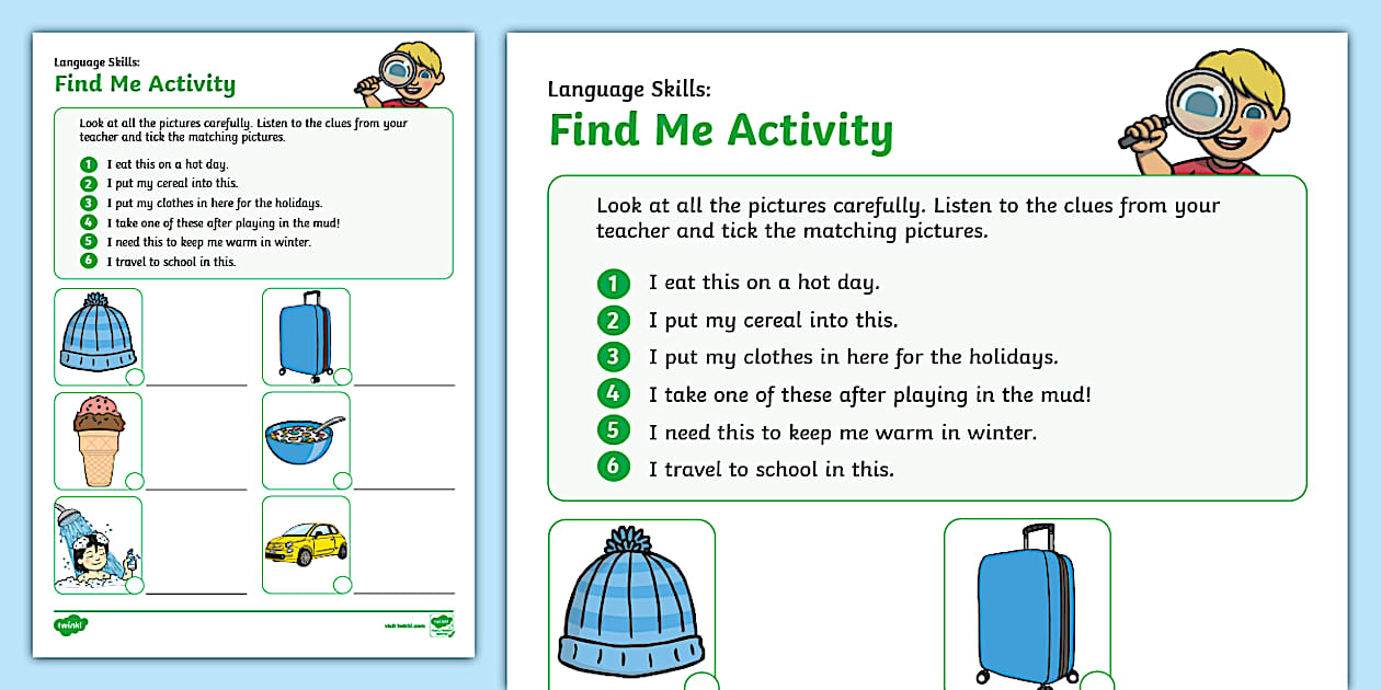Language Skills: Find Me Activity Search | EYFS Resource