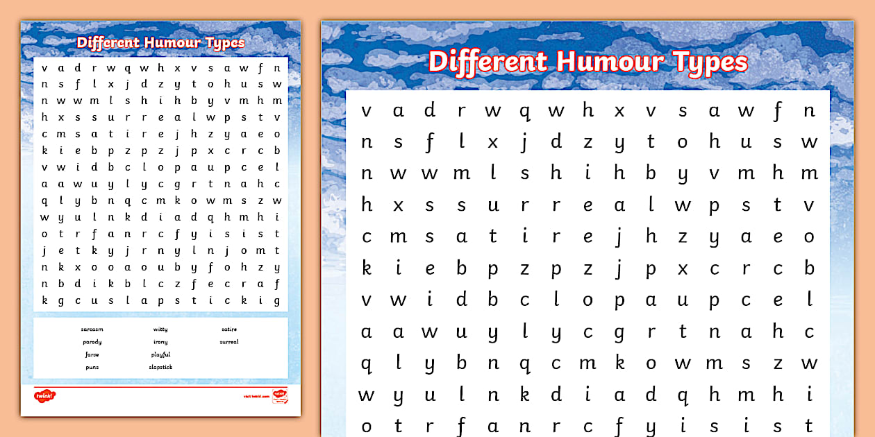 Different Humour Types Word Search (teacher made) - Twinkl