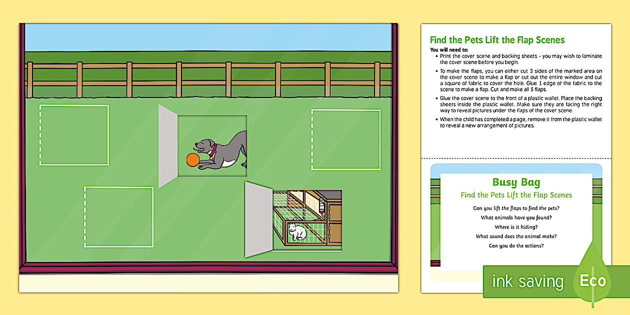 Find the Pets Lift the Flap Scene Busy Bag Resource Pack for Parents