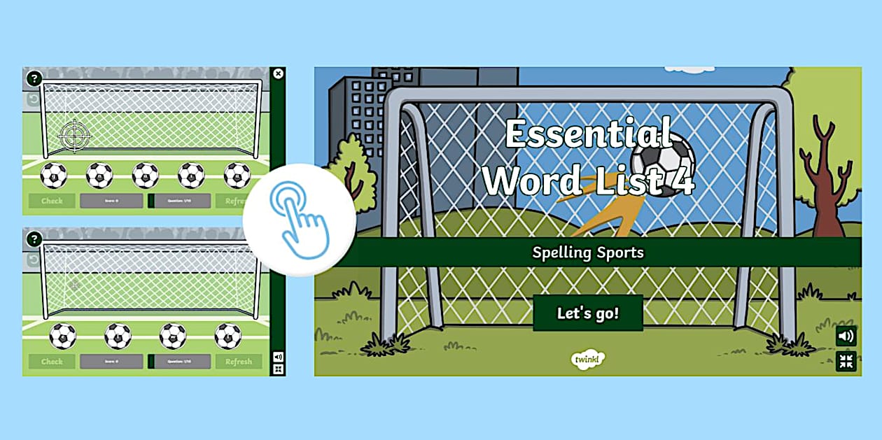 Essential Word List 4 Interactive Soccer Spelling - Twinkl