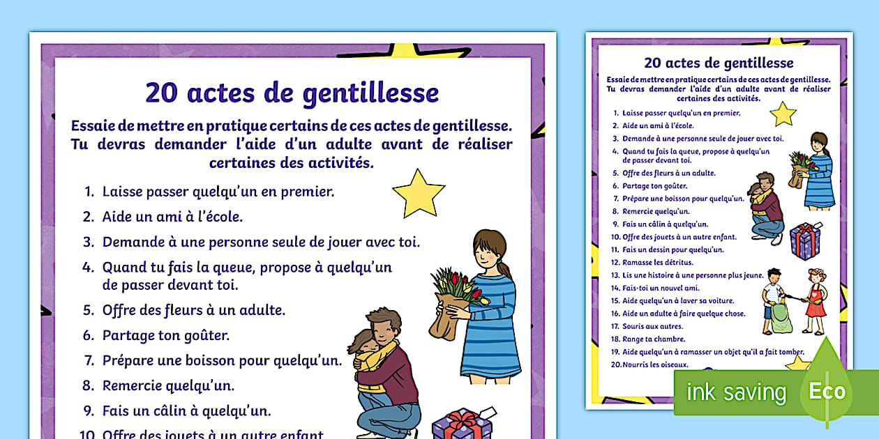 Affiche actes de gentillesse | Ressources pédagogiques