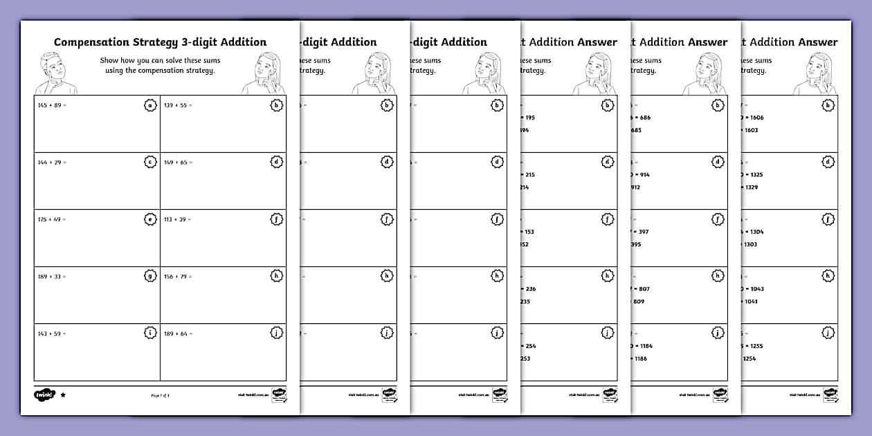 Compensation Strategy 3-digit Addition Differentiated Sheets