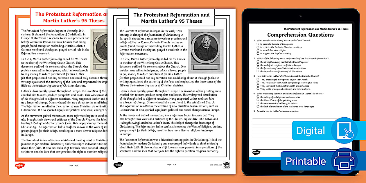 95 Theses Printable | History | Twinkl USA (teacher made)