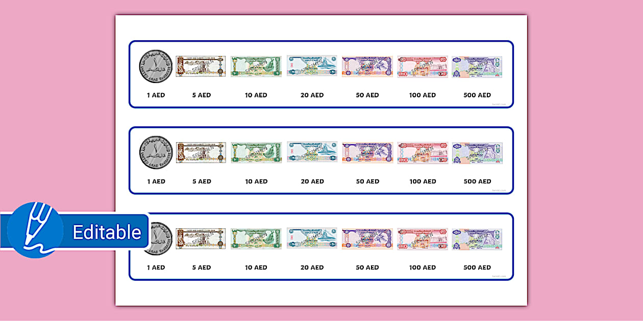 UAE Dirham Money Strips (Teacher-Made) - Twinkl