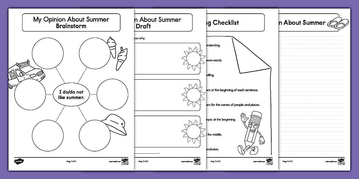 First Grade My Opinion About Summer Writing Prompt Worksheet