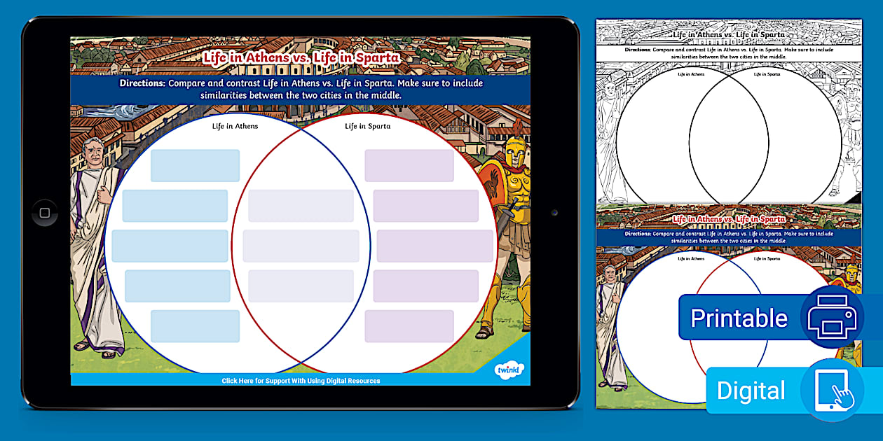 Sixth Grade Life in Athens vs. Life in Sparta Worksheet