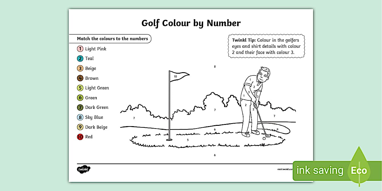 Golf Colour-by-Number Worksheet | Colour-Number | Twinkl KS1