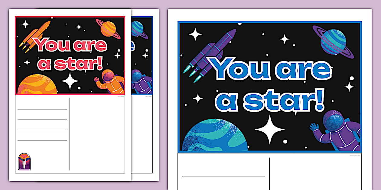 Space-Themed You Are a Star Postcard (teacher made) - Twinkl