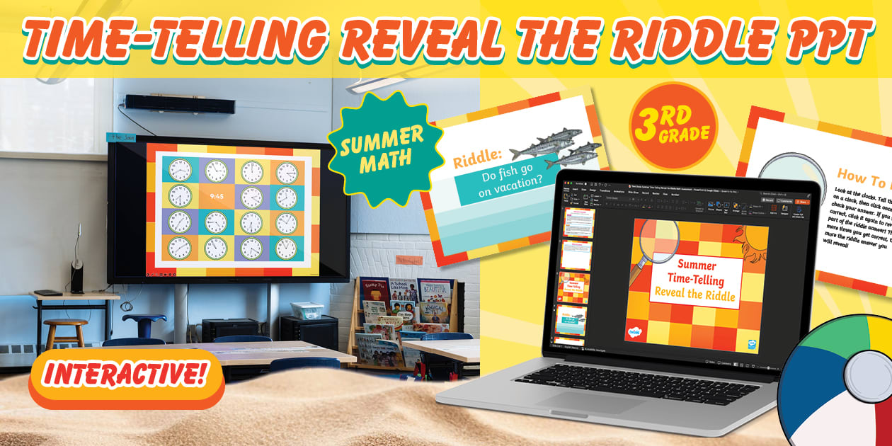Summer Time-Telling Reveal the Riddle Math PowerPoint