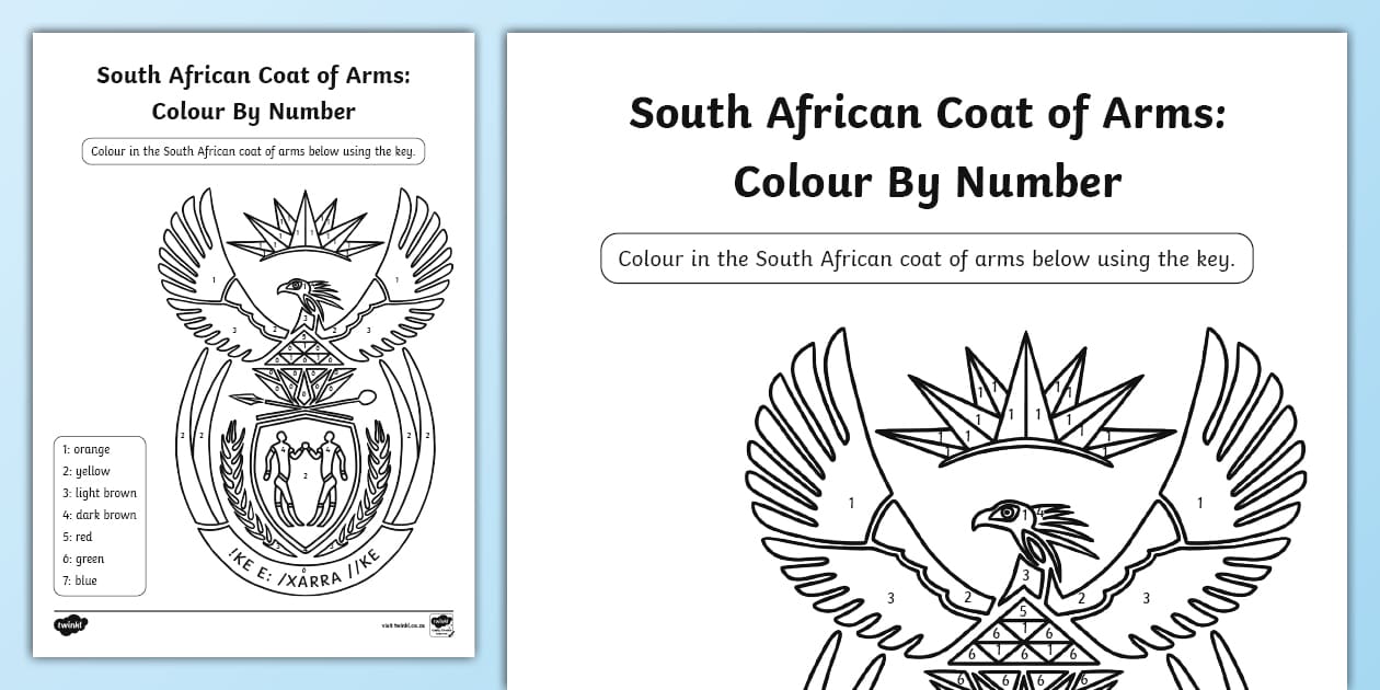 South African Coat of Arms Colour by Number Worksheet