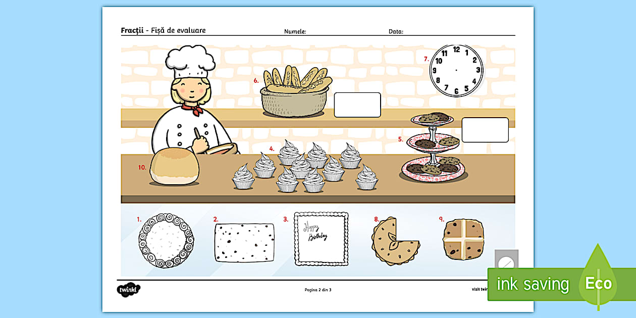 Fracții - Fișe de evaluare (teacher made) - Twinkl