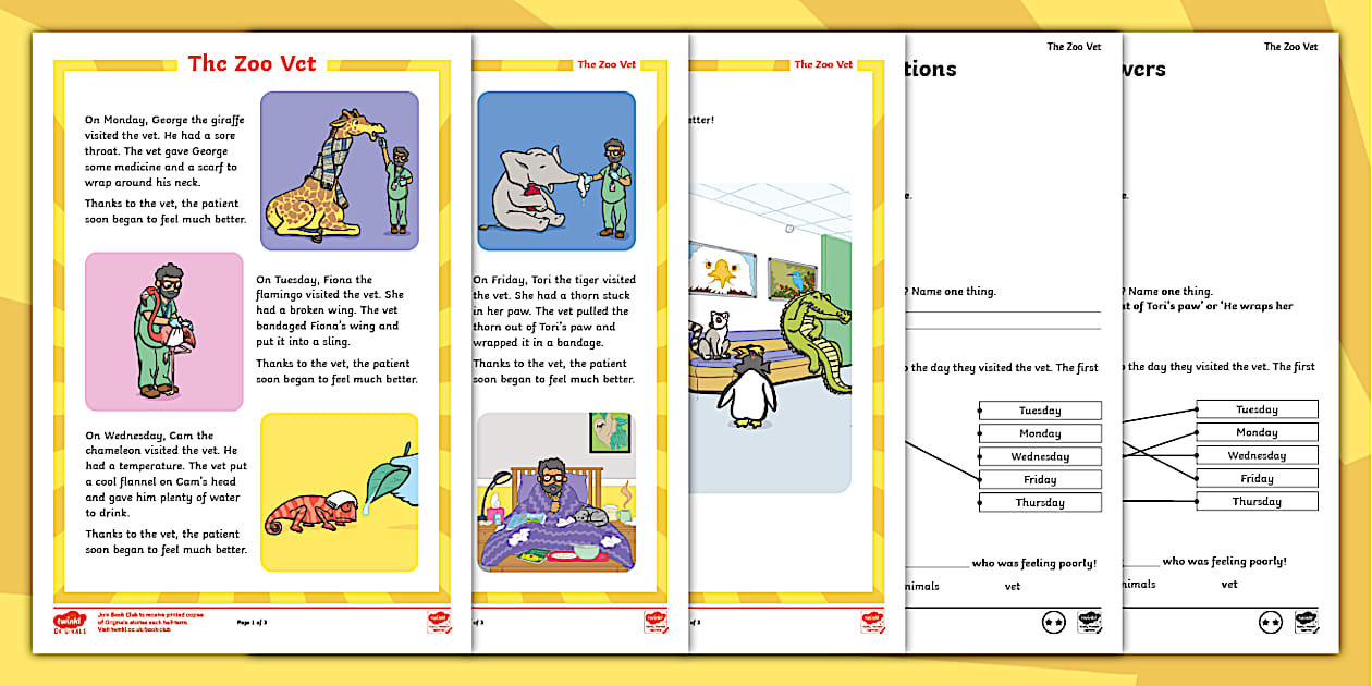 Editable Year 1 Differentiated Reading Comprehension - The Zoo Vet