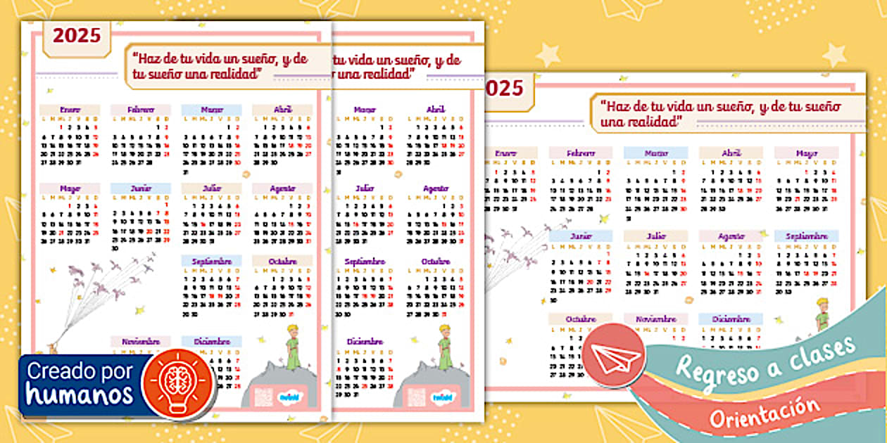 Calendario 2025 de Chile con temática de El Principito