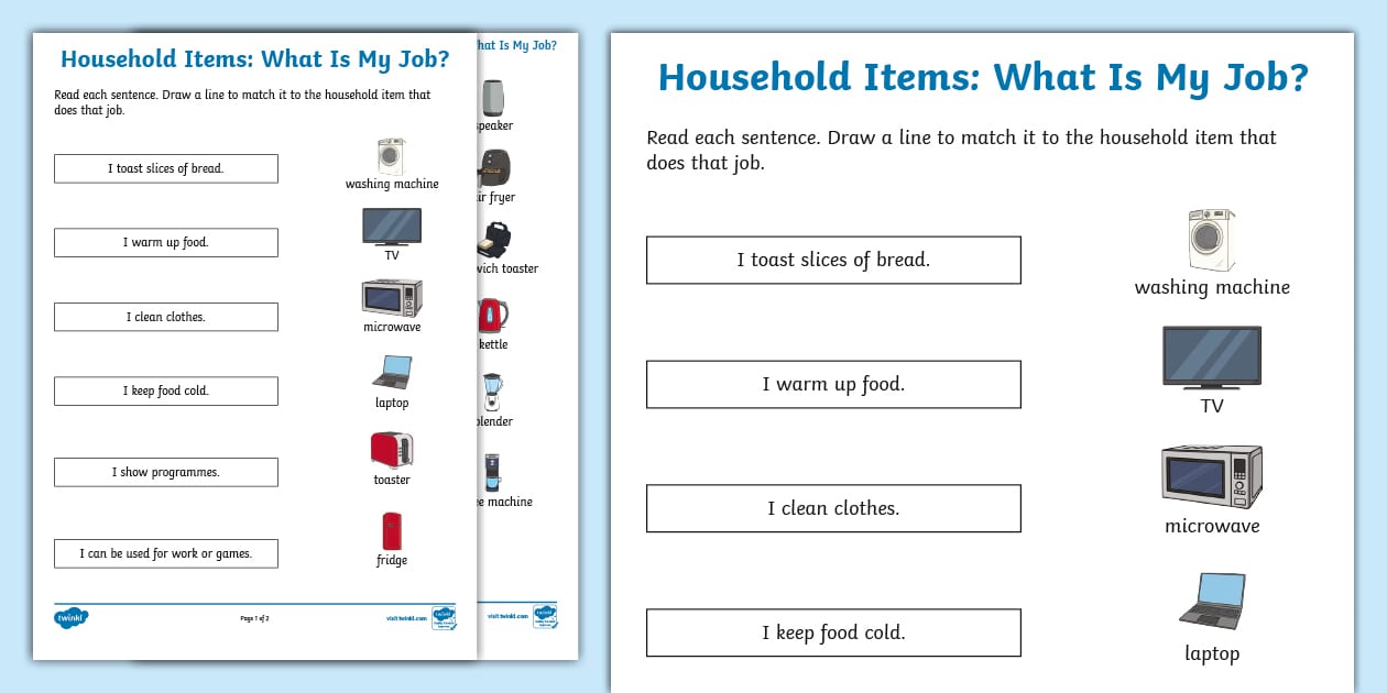 Household Items: What is my Job? Matching Activity - Twinkl